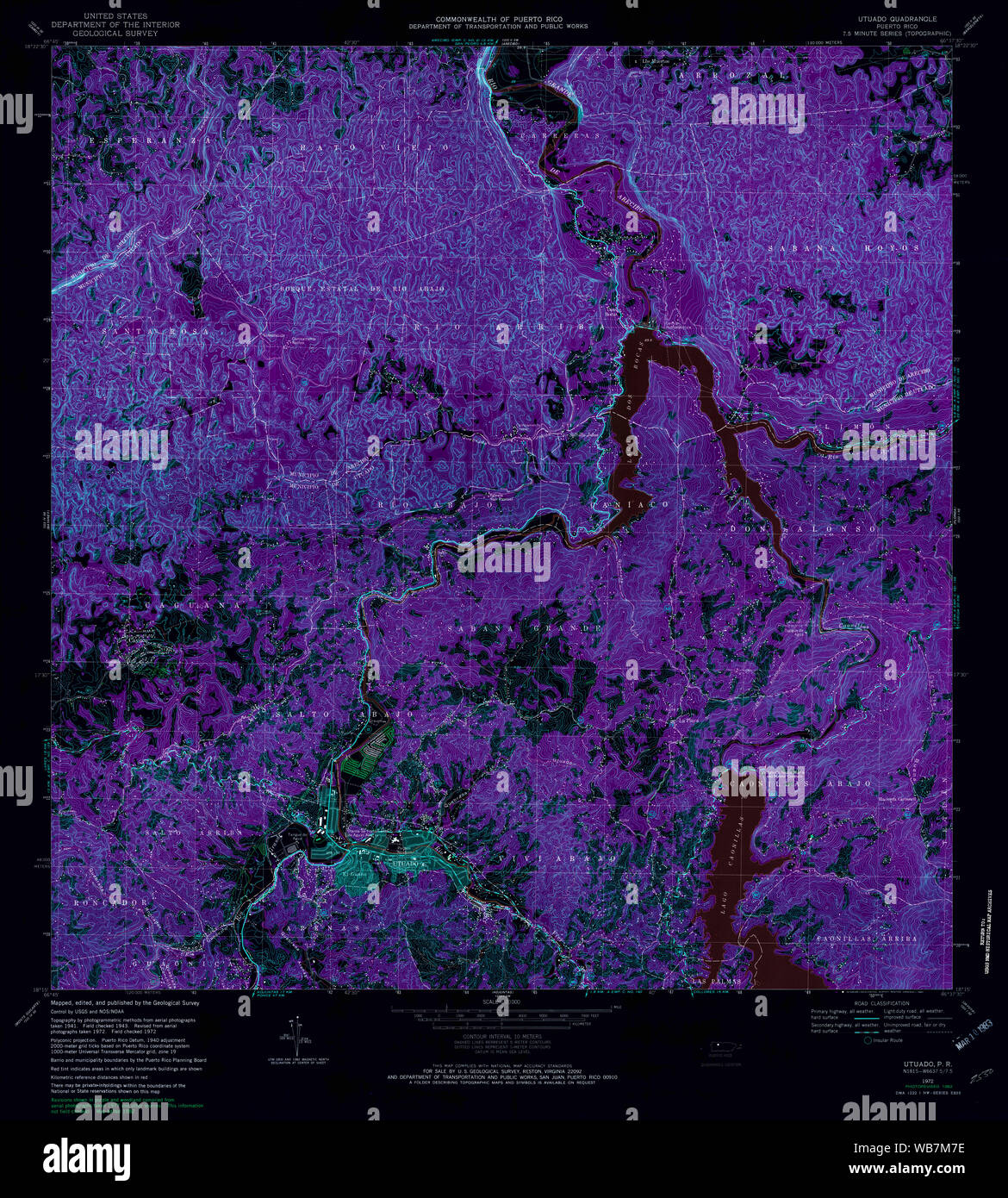 USGS TOPO Map Puerto Rico PR Utuado 362286 1972 20000 Inverted ...
