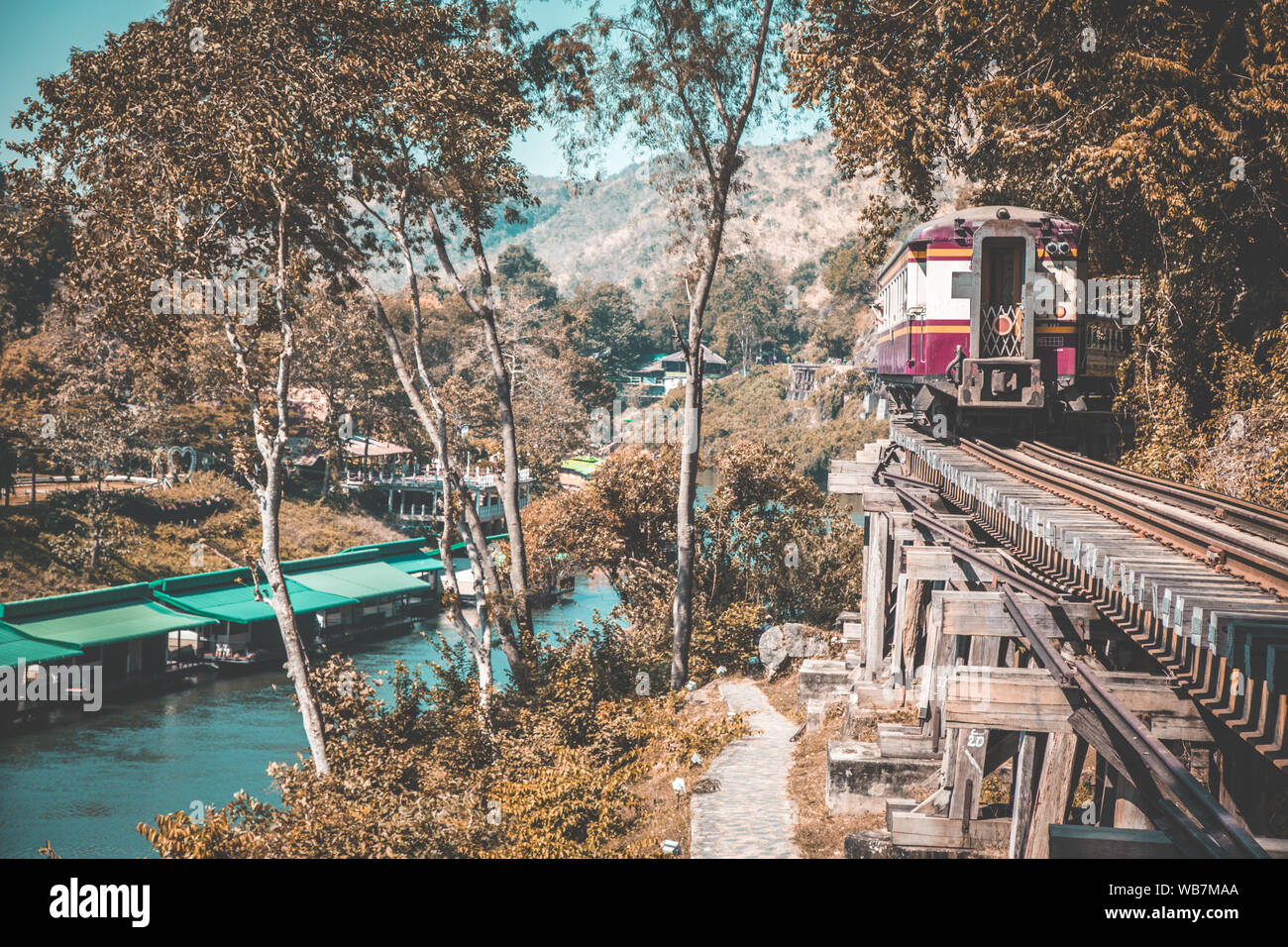 Death Railway train in River Kwai Bridge in Kanchanaburi Thailand Stock ...