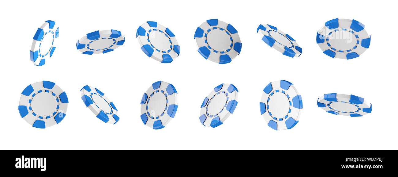 Modern Blue And White Casino Chips Rotation, Isolated On The White ...