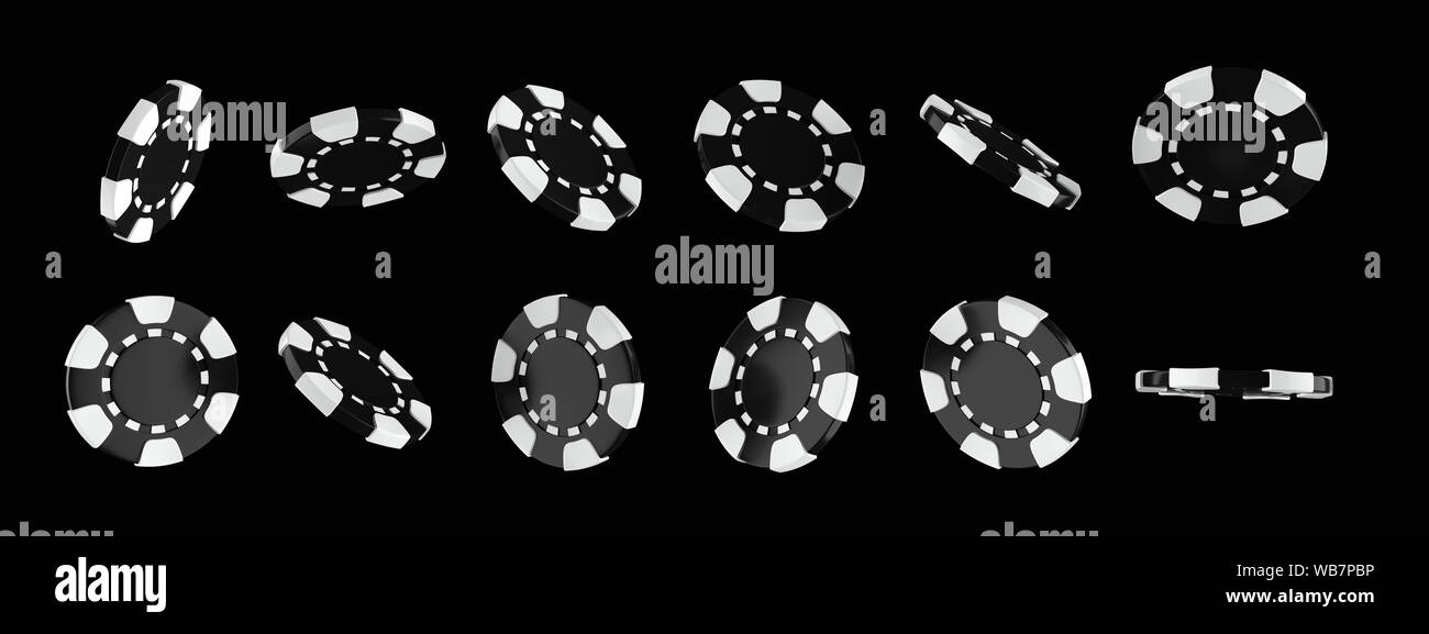 Modern Black And White Casino Chips Rotation, Isolated On The Black ...