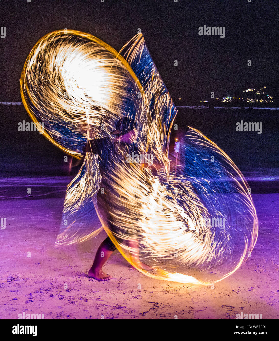 Fire show on the beach in Koh Samui in Thailand Stock Photo - Alamy