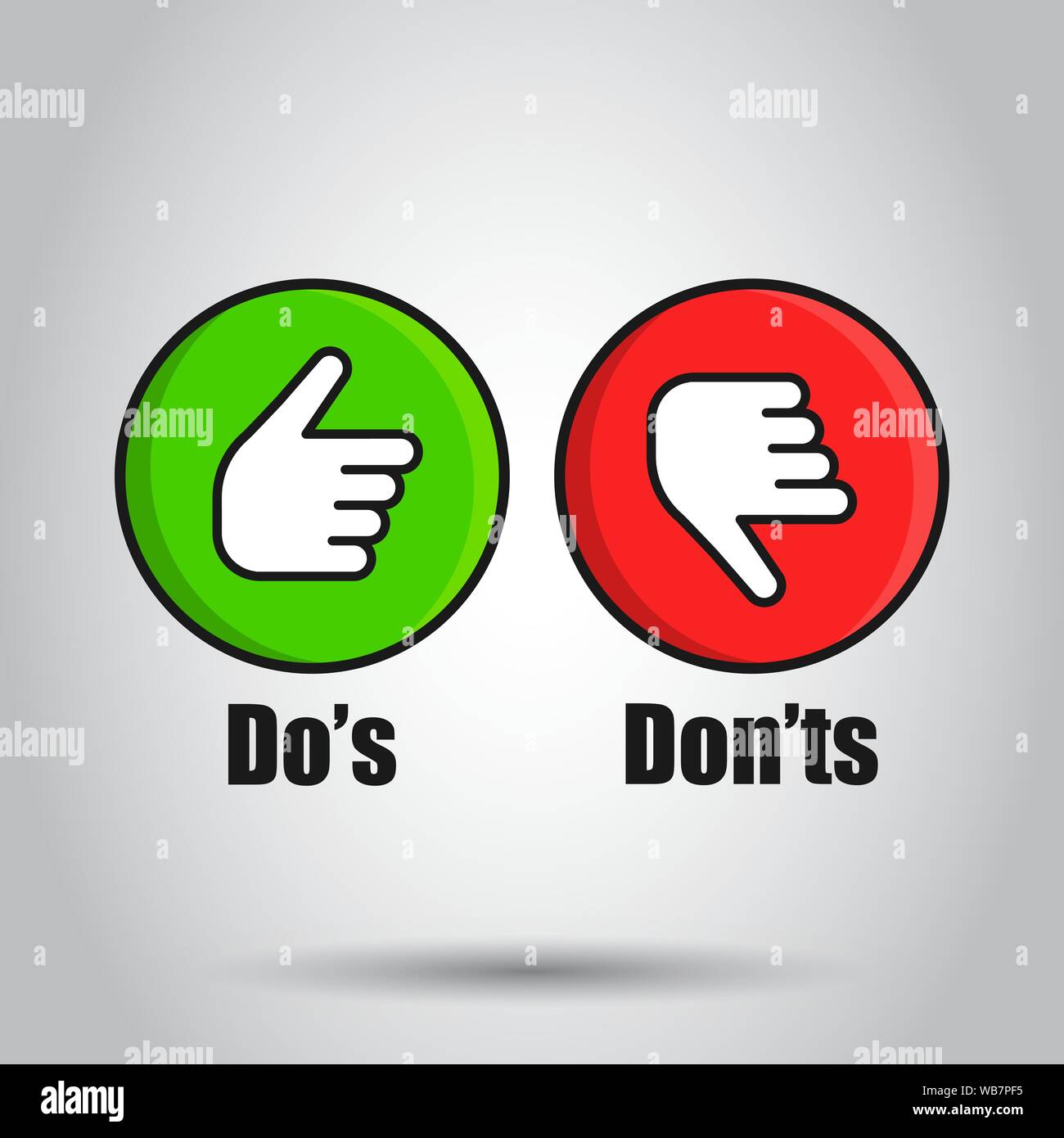Do's and don'ts sign icon in flat style. Like, unlike vector illustration on isolated background ...