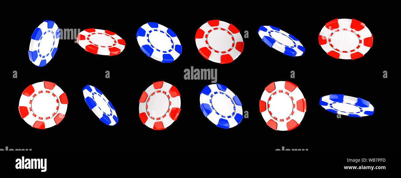 Modern Red And Blue Casino Chips Rotation, Isolated On The Black ...