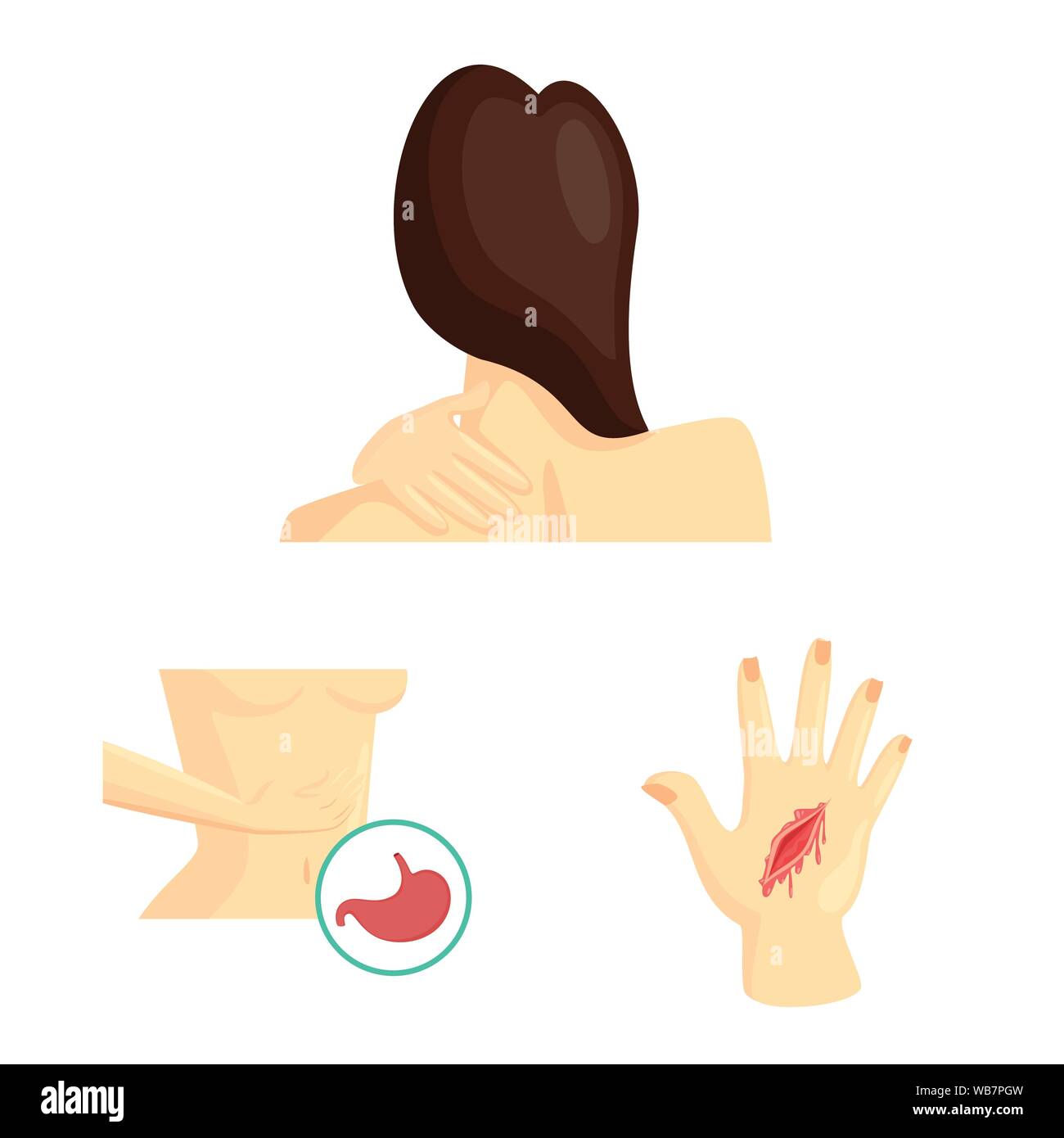 Vector illustration of pain and disease sign. Set of pain and injury ...