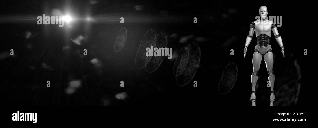 robot, male android on a black stage background Stock Photo - Alamy