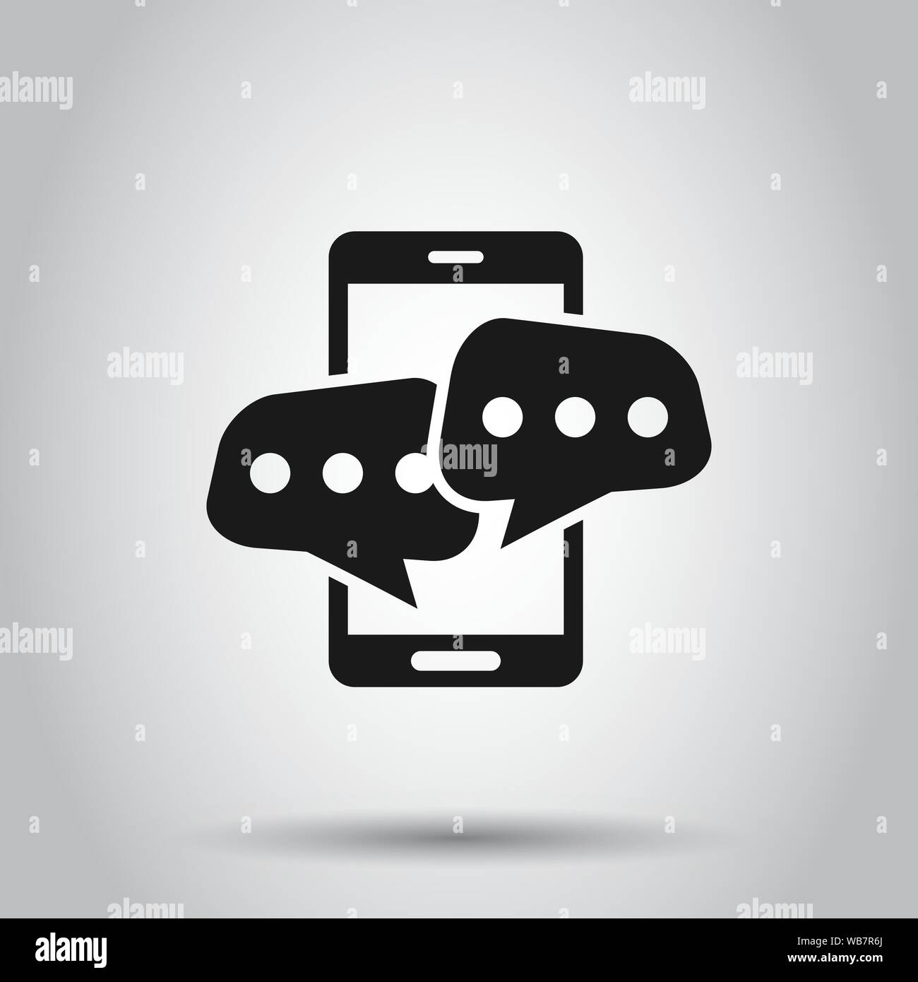 Mobile phone chat sign icon in flat style. Message notifications vector ...