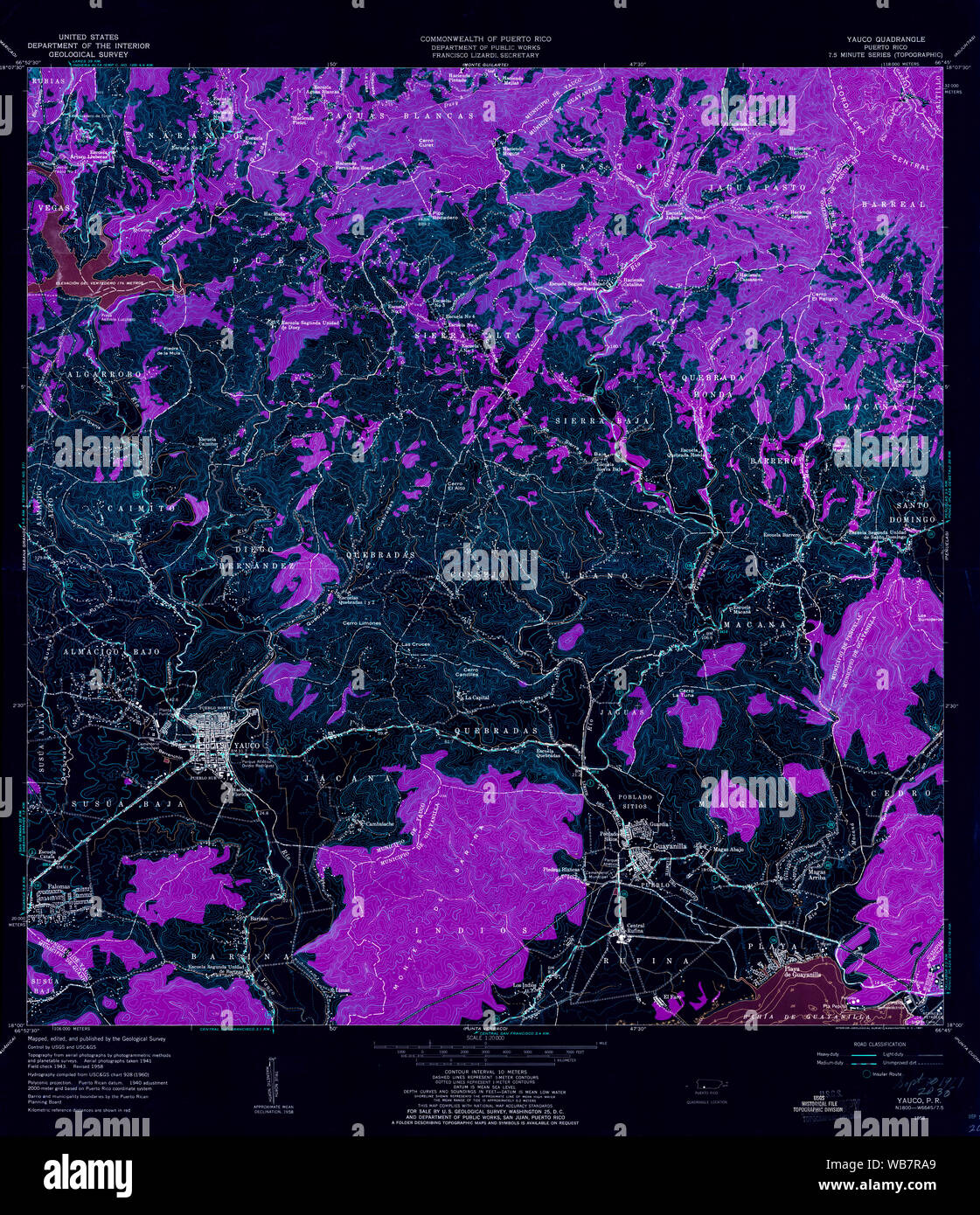 USGS TOPO Map Puerto Rico PR Yauco 362294 1958 20000 Inverted ...