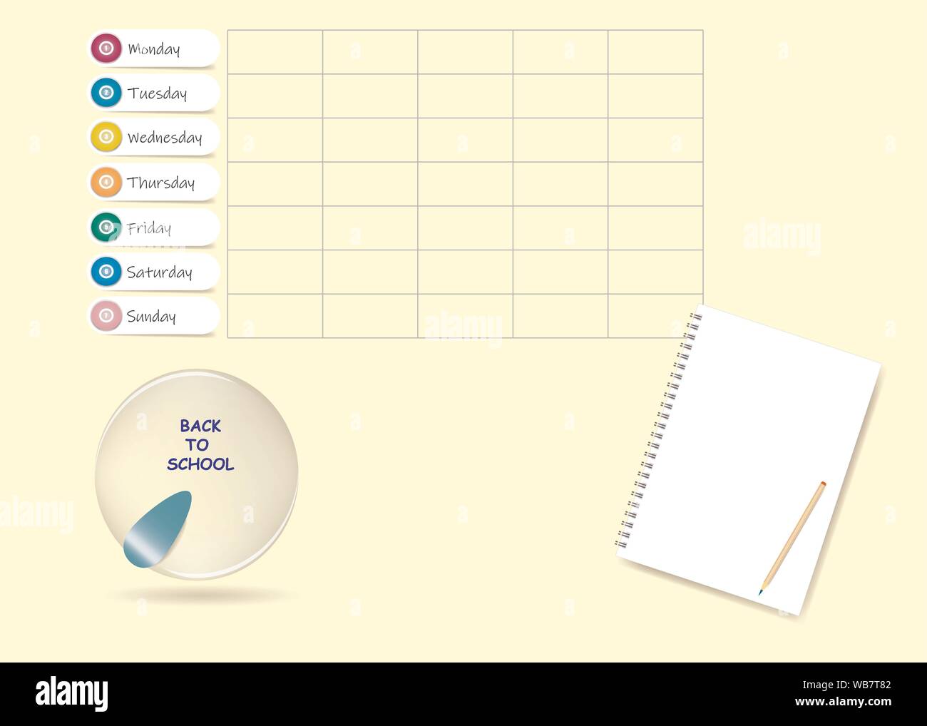Back to school weekly planner on yellow background. Week start Monday ...