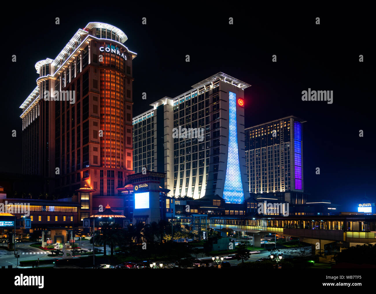 view of cotai strip casino resort buildings in macau city at night ...