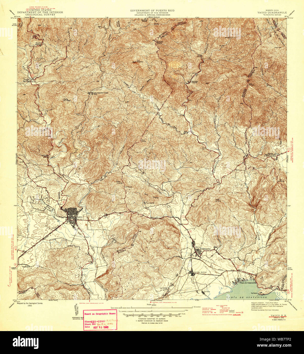 USGS TOPO Map Puerto Rico PR Yauco 362605 1946 30000 Restoration Stock ...