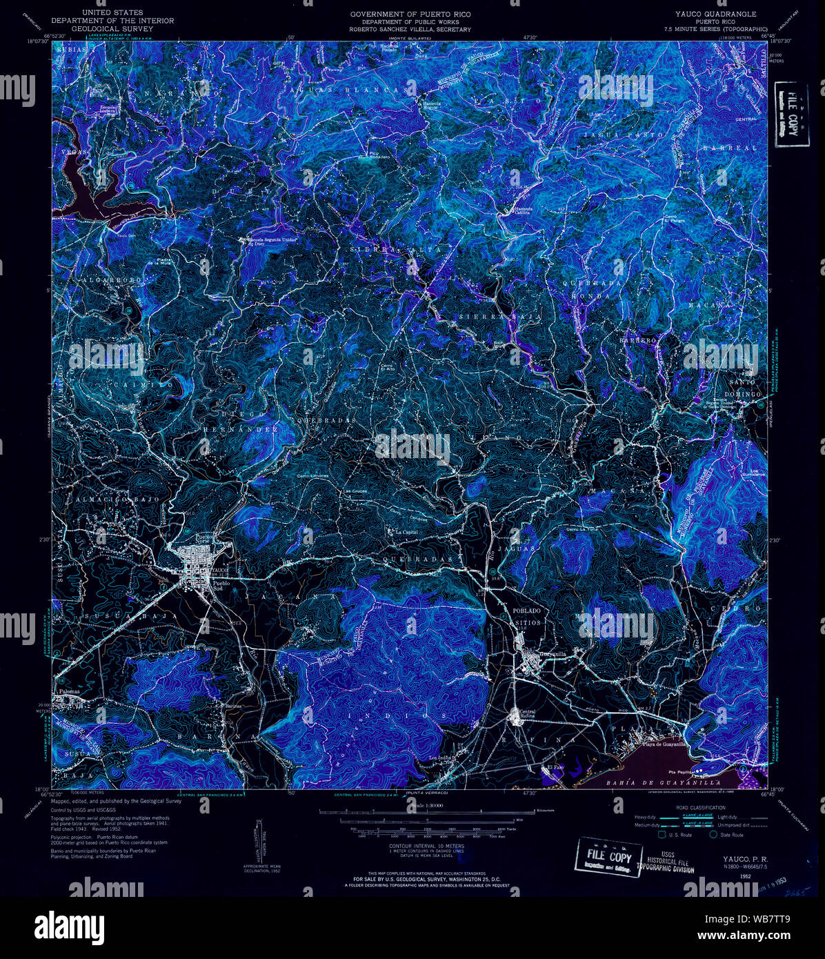 USGS TOPO Map Puerto Rico PR Yauco 362606 1952 30000 Inverted ...