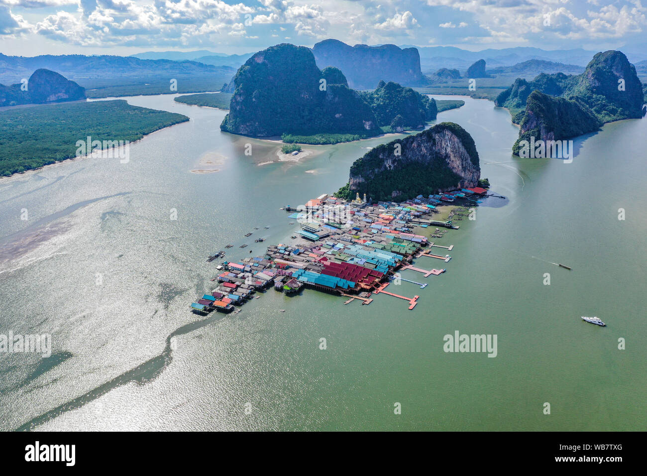 Panyee muslim floating village aerial view in Phang Nga national park ...