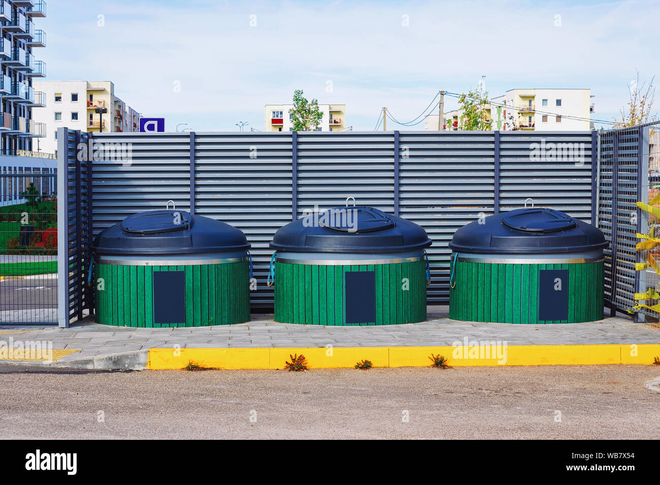 Rubbish containers at modern residential apartment house concept Stock ...