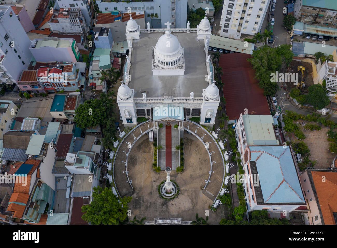 Aerial photo of big white neoclassical church building with circular ...