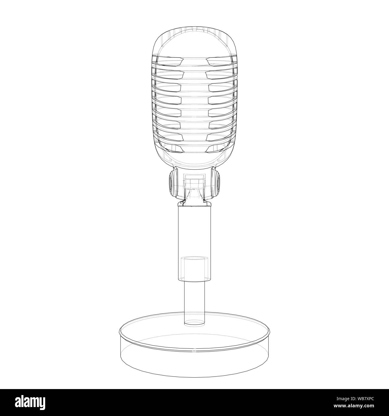 Outline vintage microphone vector. Wire-frame style. The layers of ...