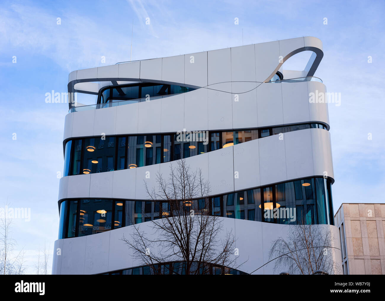 Modern Blue glass European apartment house and business building ...