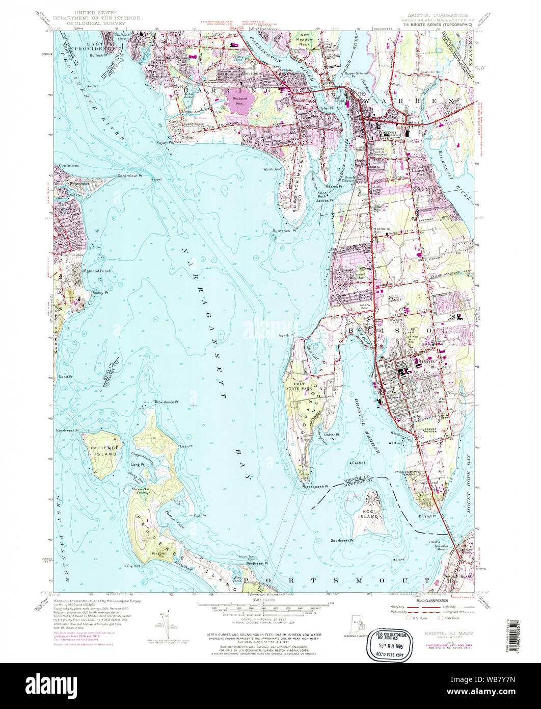 USGS TOPO Map Rhode Island RI Bristol 353252 1955 24000 Restoration ...
