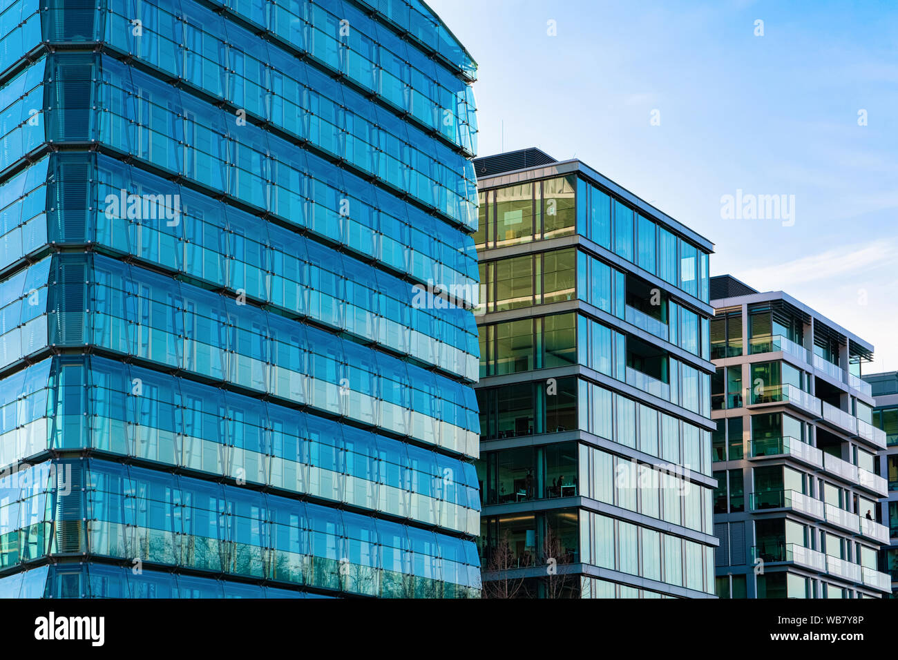 Modern Blue glass European apartment house and business buildings ...