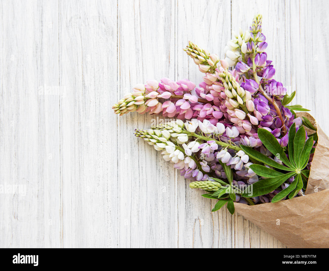 Pink lupine flowers border on a old wooden background Stock Photo - Alamy