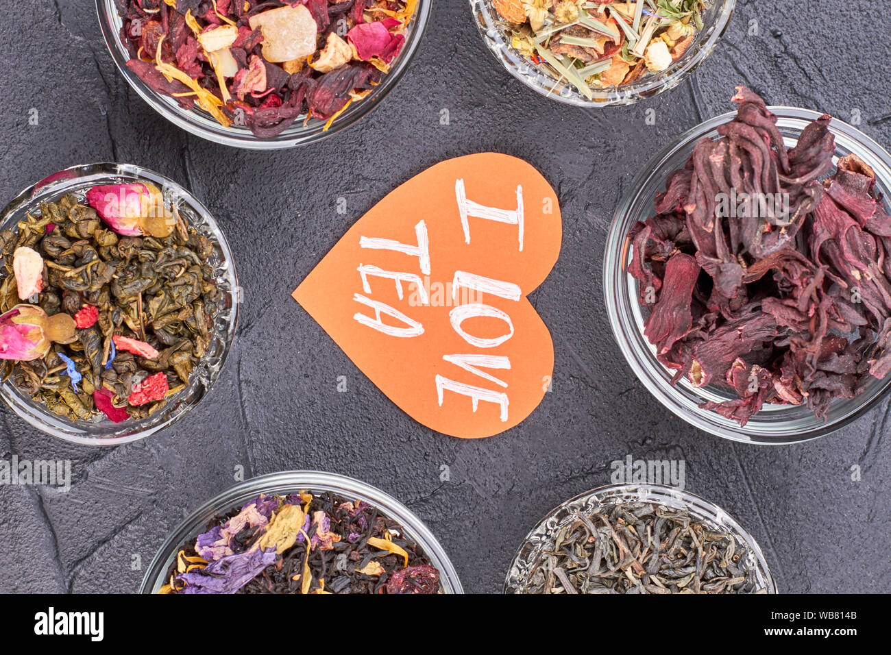 I love tea card and assorted teas Stock Photo - Alamy