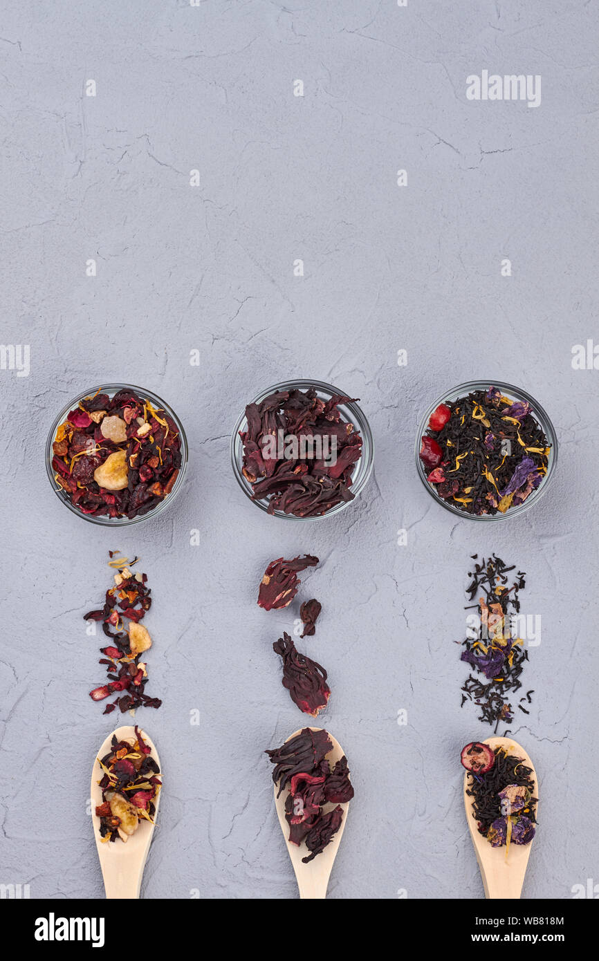 The composition of tea with different types of tea Stock Photo - Alamy