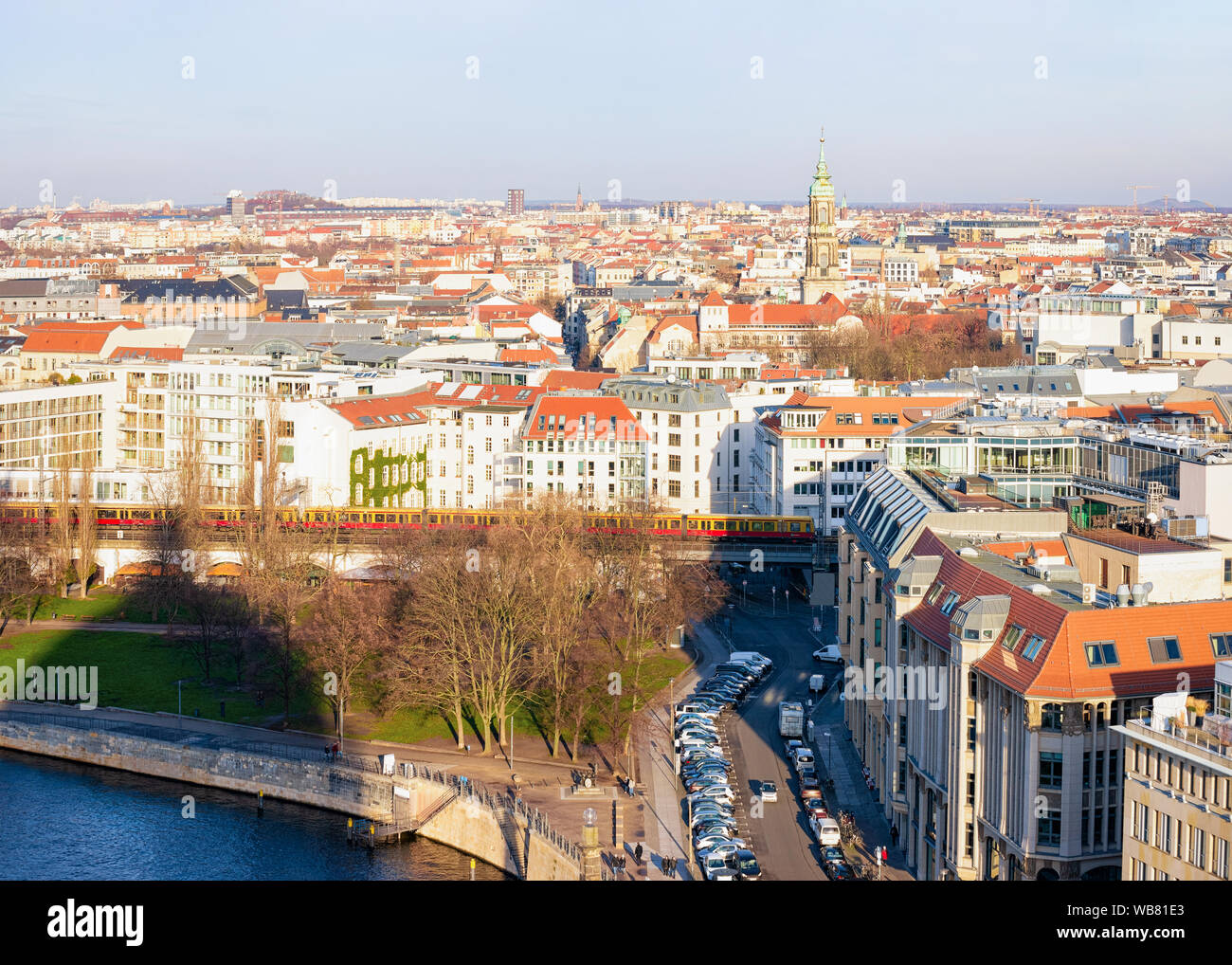 Cityscape with Spree Riverfront in German Mitte City centre in Berlin ...