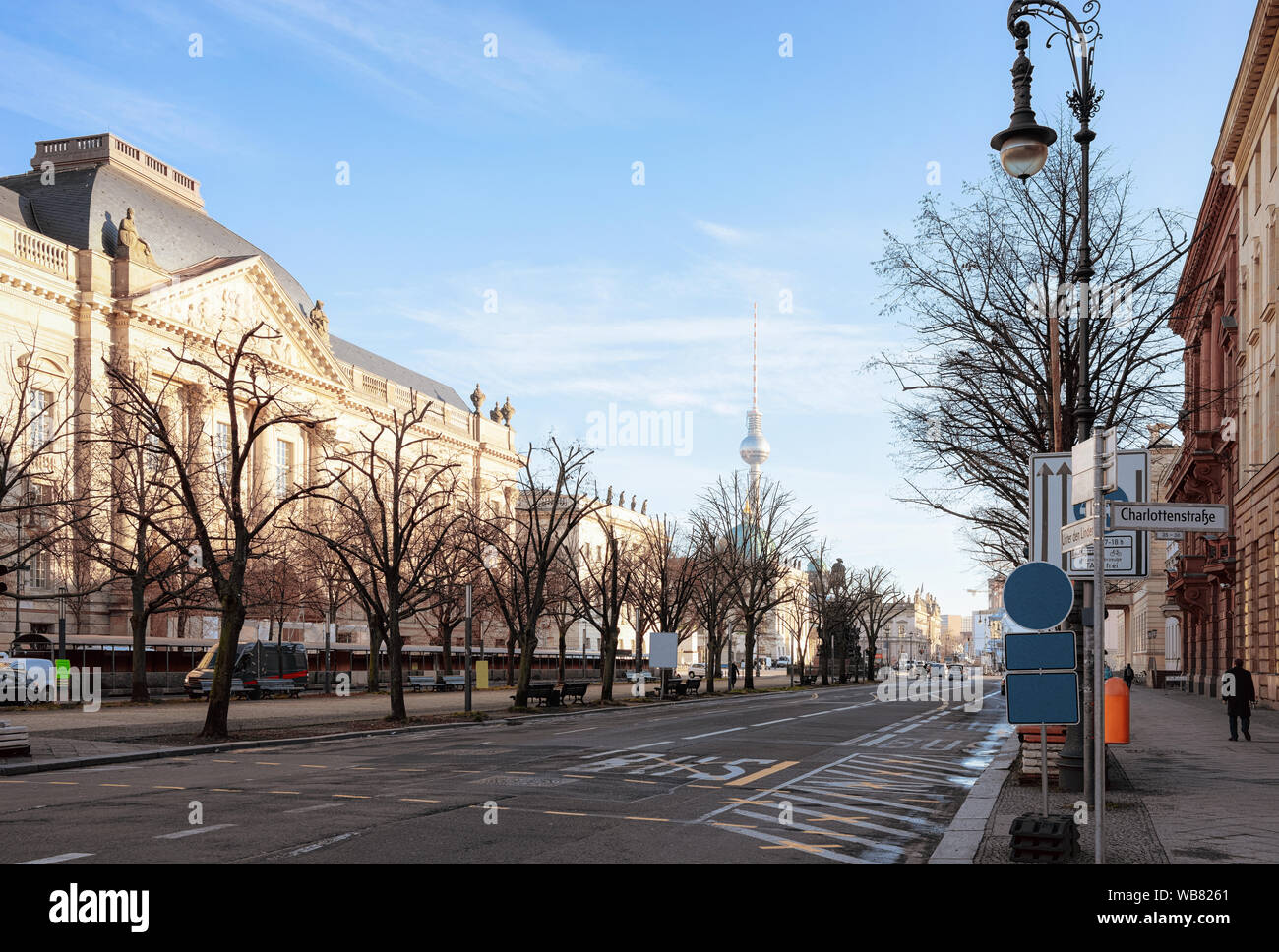 Cityscape with Unter den Linden and Charlottenstrasse street in German ...