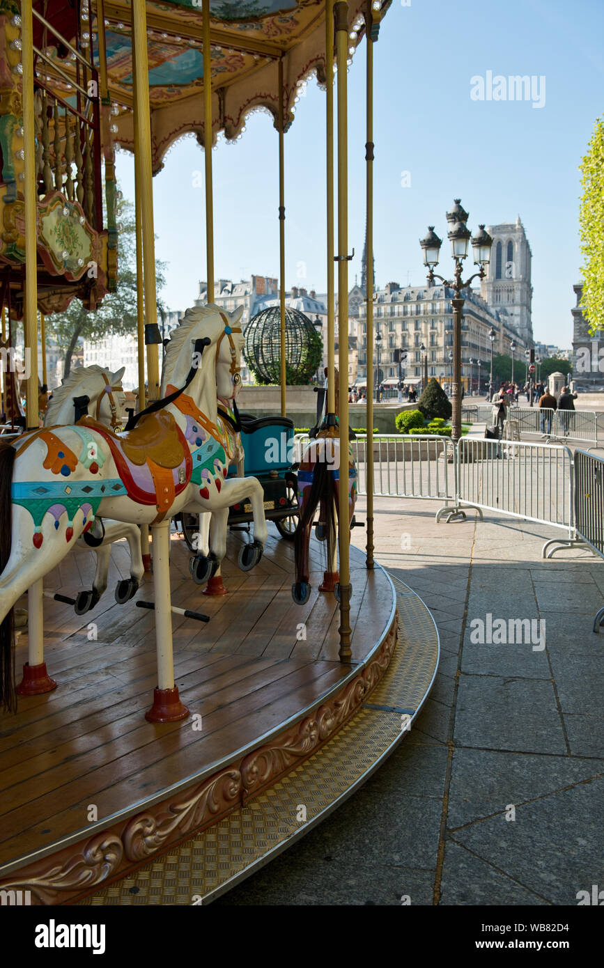 Carousel in Courtyard of the Hôtel de Ville, Paris, France Stock Photo ...