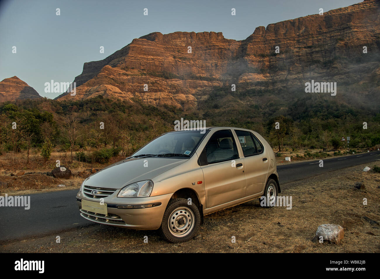 13 Mar 2005- TATA Indica car parked on road of malshej Ghat in western ...