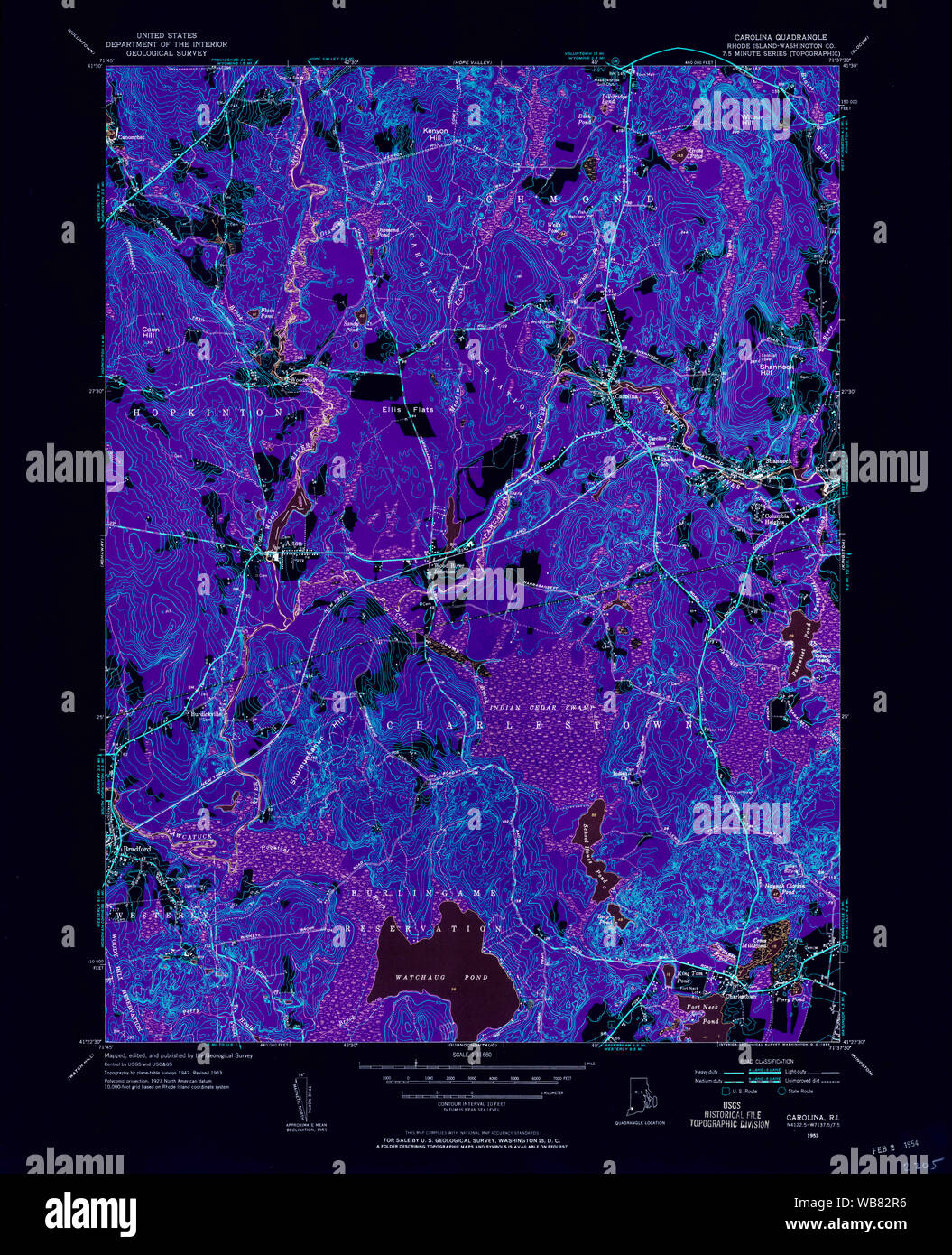 USGS TOPO Map Rhode Island RI Carolina 353397 1953 31680 Inverted ...