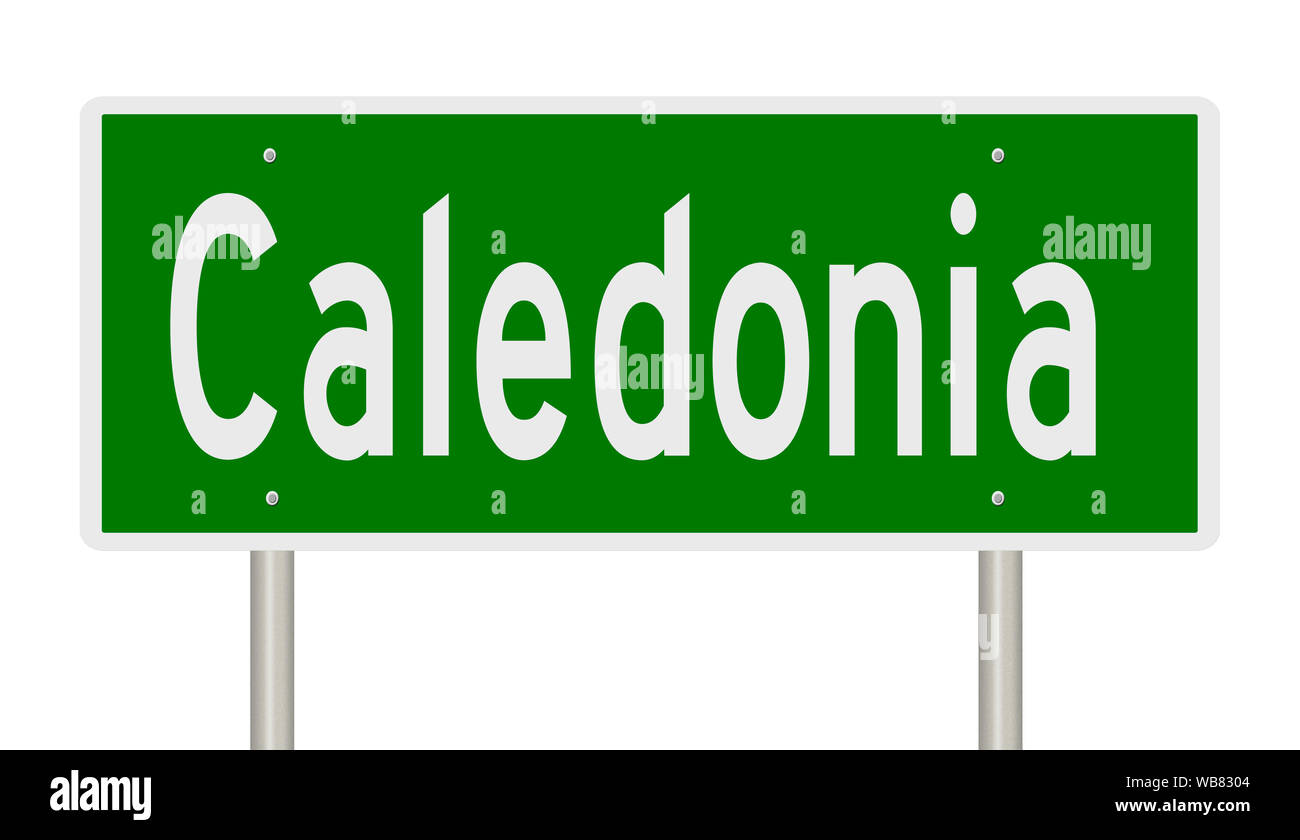 Rendering of a green highway sign for Caledonia Wisconsin Stock Photo ...
