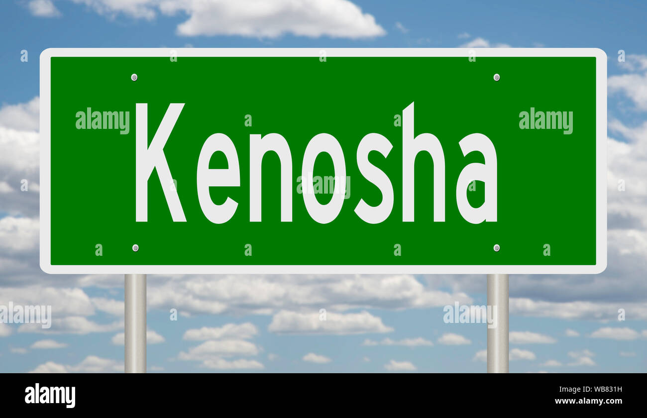 Rendering of a green highway sign for Kenosha Wisconsin Stock Photo - Alamy