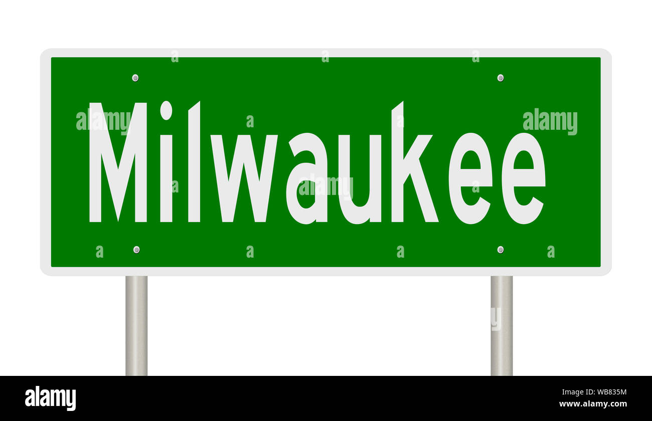 Rendering of a green highway sign for Milwaukee Wisconsin Stock Photo ...