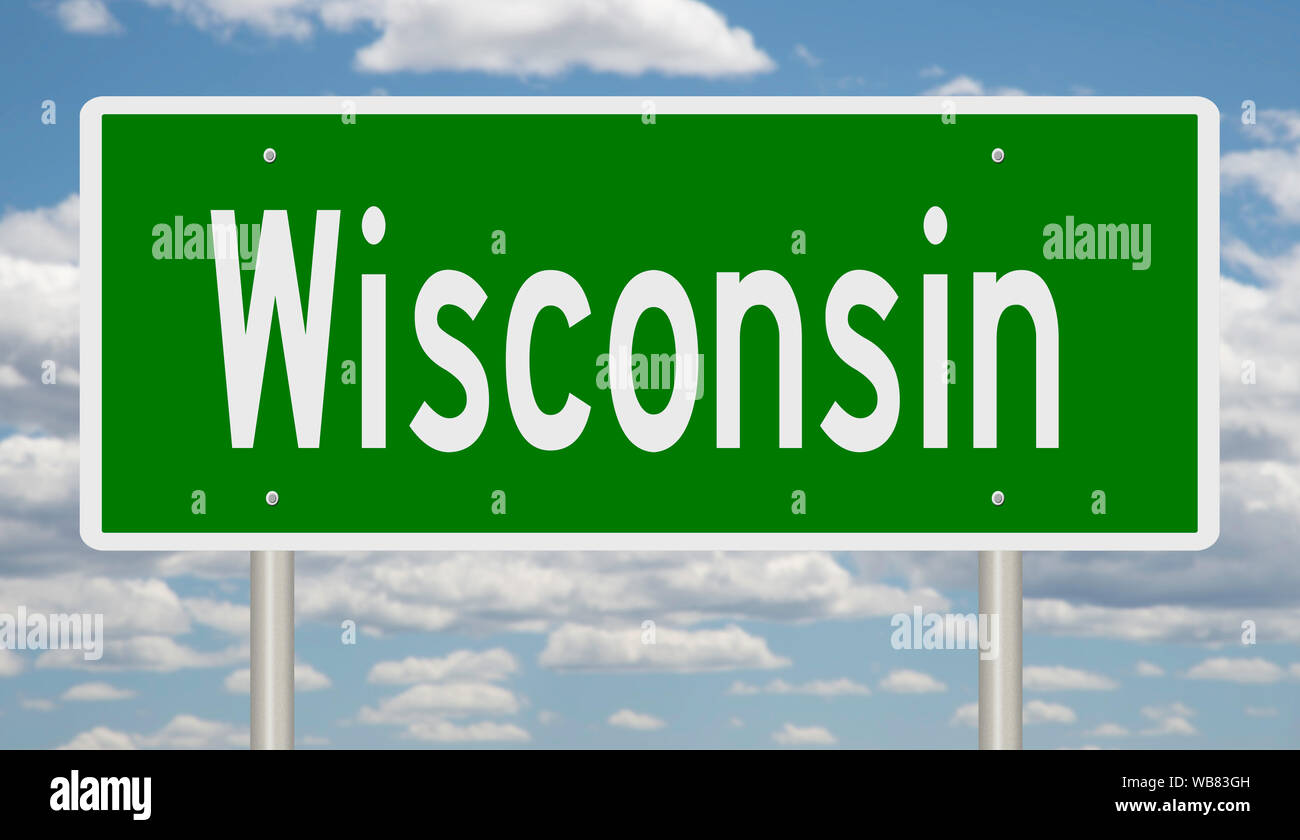 Rendering of a green highway sign for Wisconsin Stock Photo - Alamy