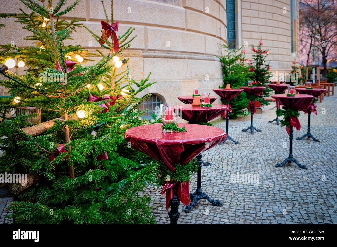 Decorated Christmas tree at Christmas market at Opera house in Berlin ...