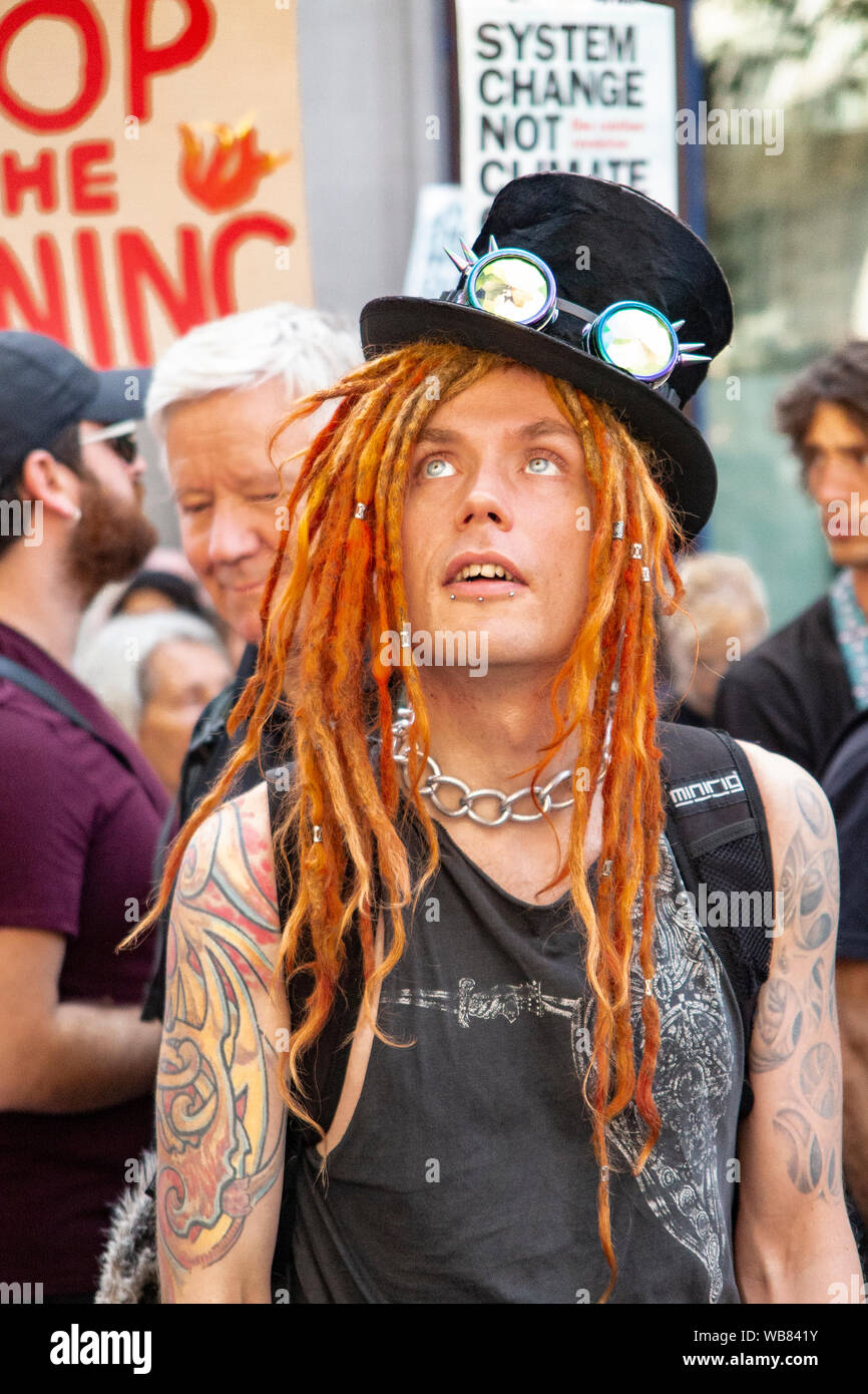 London, England, UK 23rd August 2019. A man with orange dreadlocks at ...