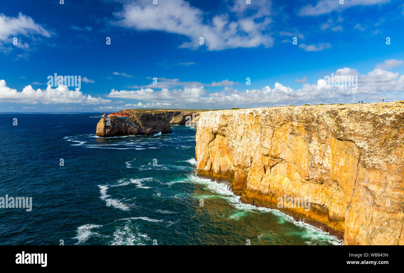 Portuguese coast, cliff into the Atlantic Ocean. Taken in Sagres, Faro ...