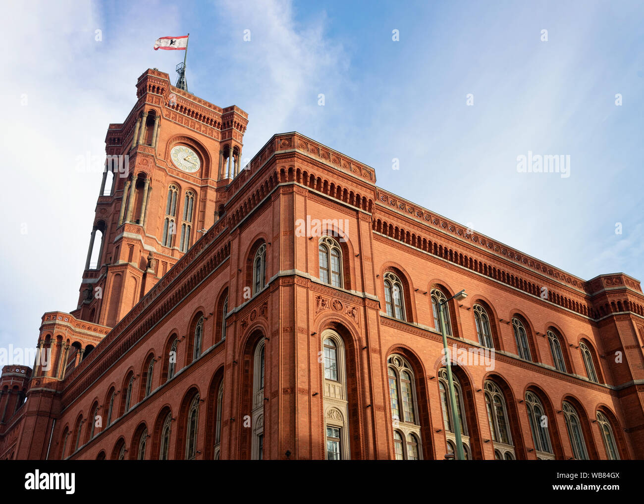 Rotes Rathaus Red Old City Hall and flag in German City centre in ...
