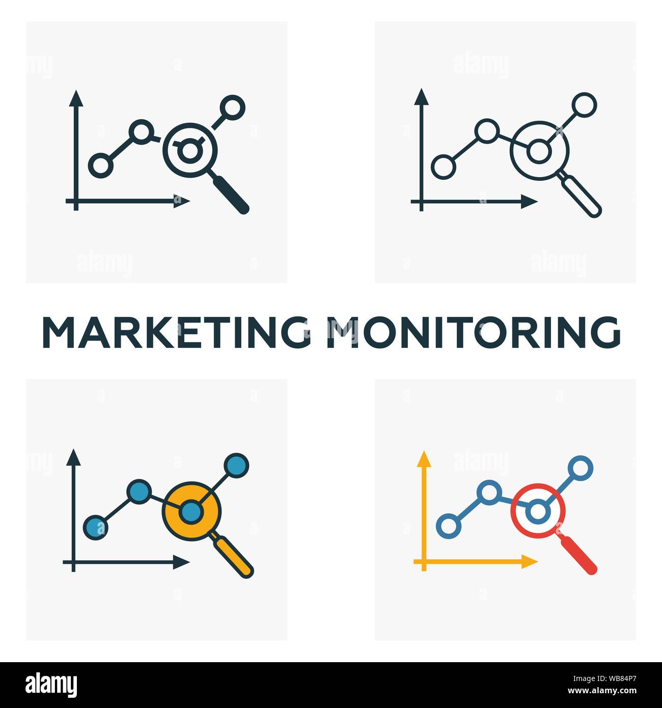 Marketing Monitoring icon set. Four elements in diferent styles from ...