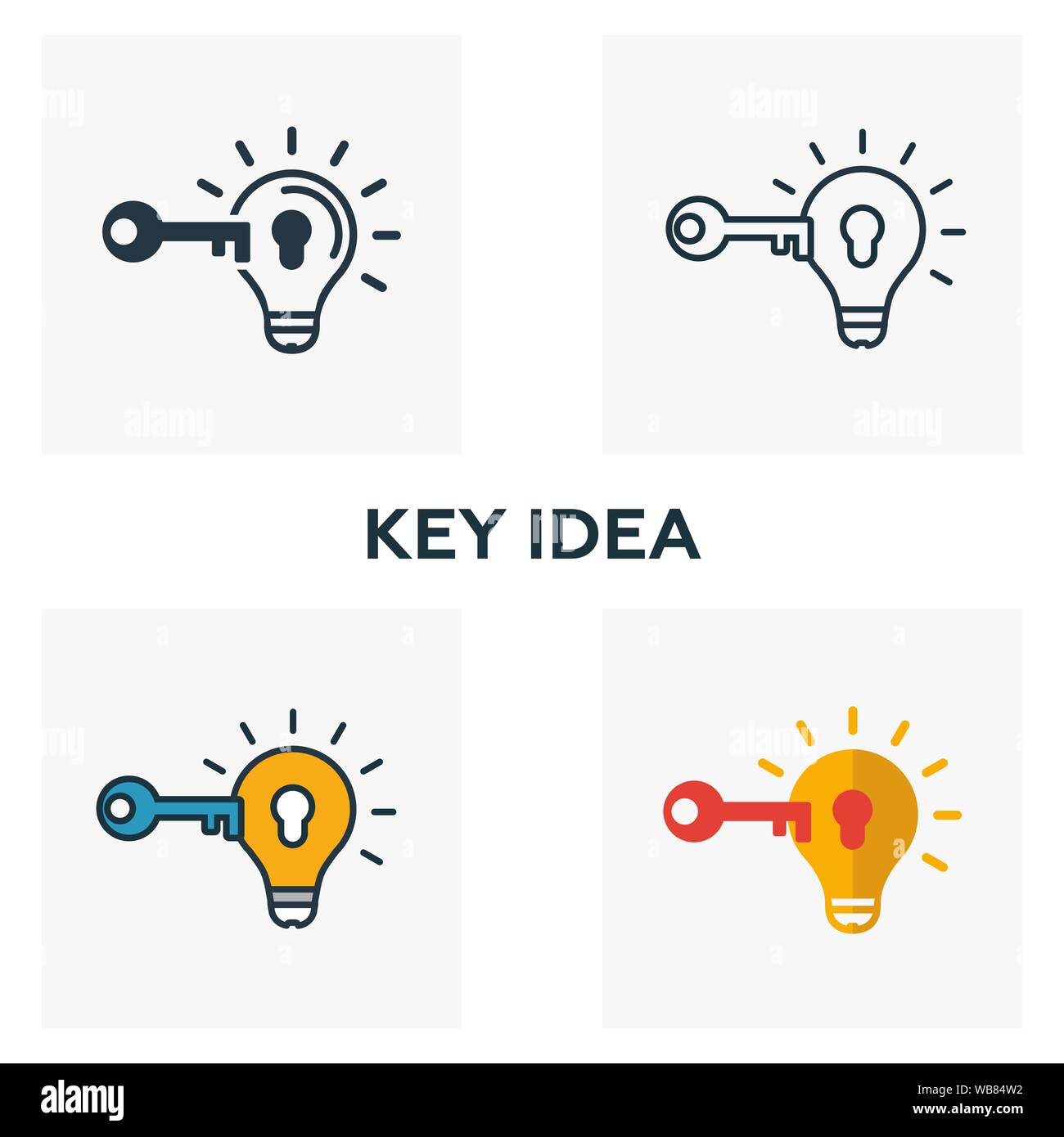 Key Idea icon set. Four elements in diferent styles from advertising ...