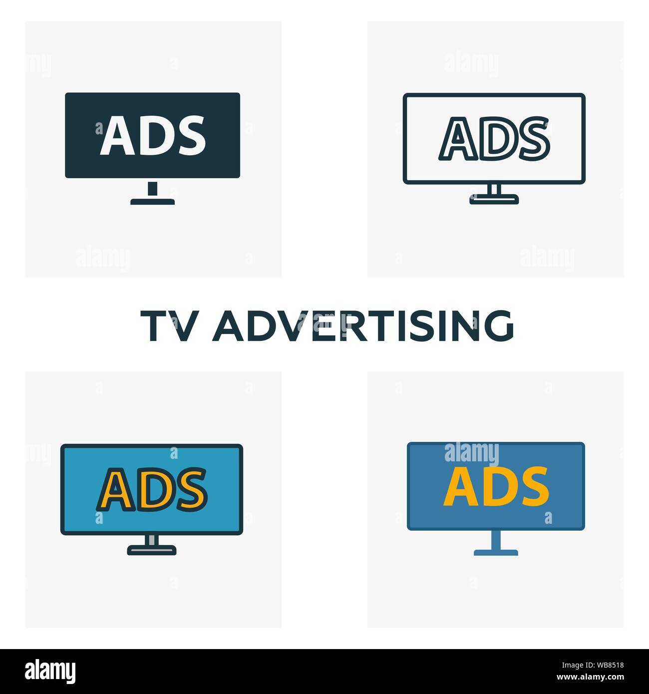Tv Advertising icon set. Four elements in diferent styles from ...