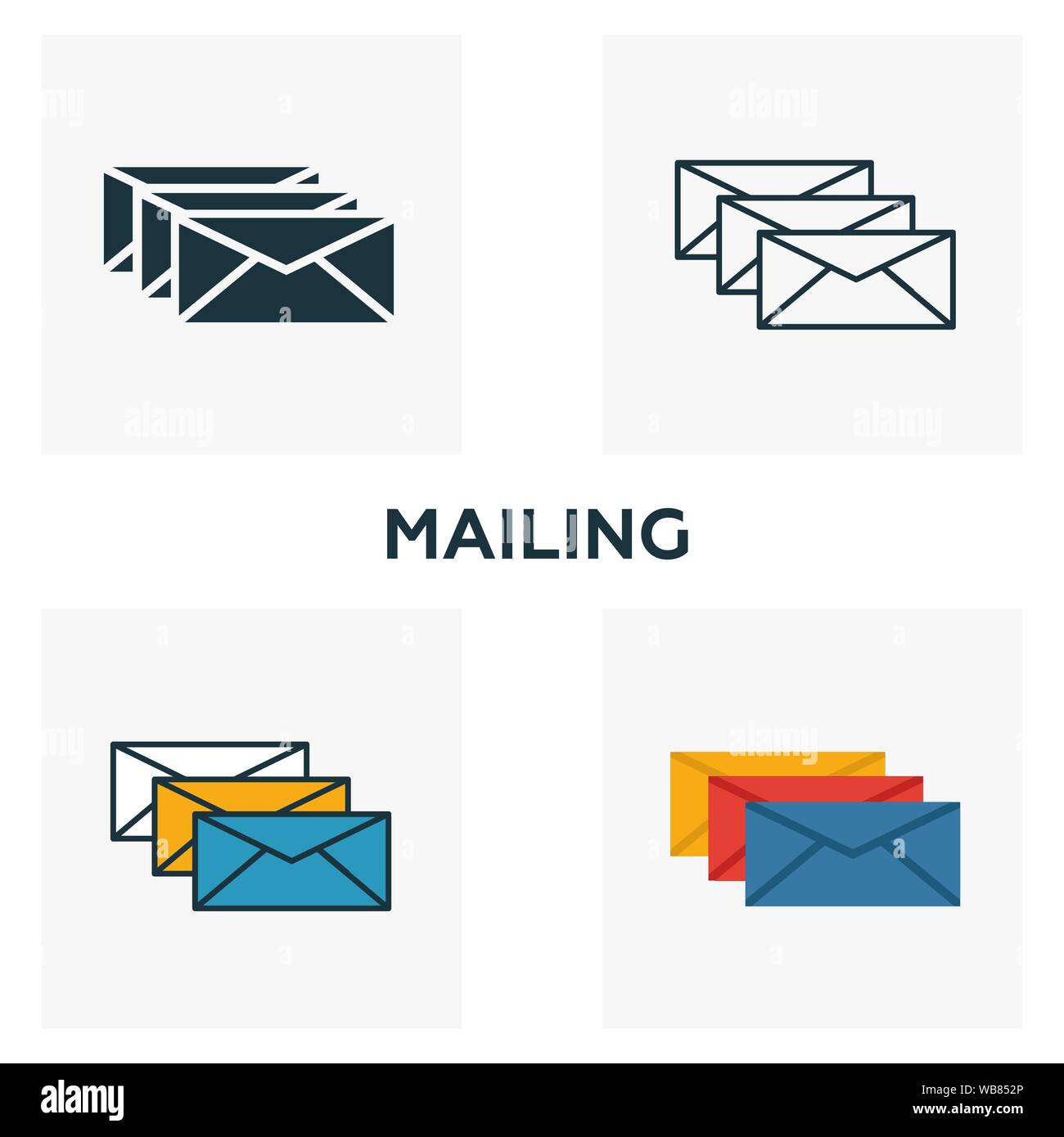 Mailing icon set. Four elements in diferent styles from advertising ...