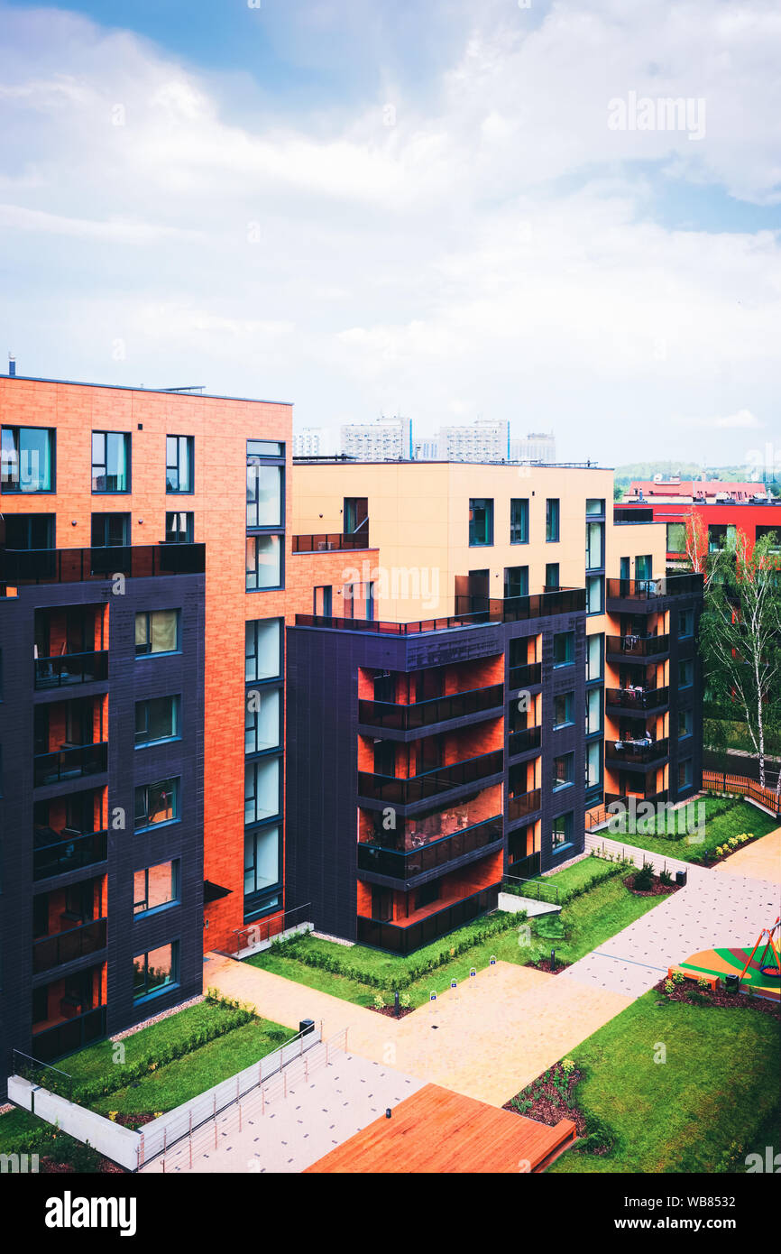Modern European building apartments quarter. Other outdoor facilities ...