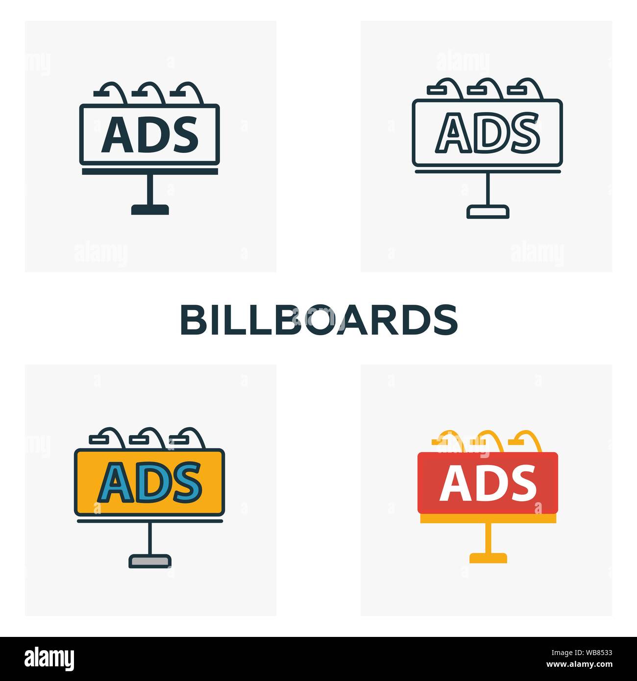 Billboards icon set. Four elements in diferent styles from advertising ...