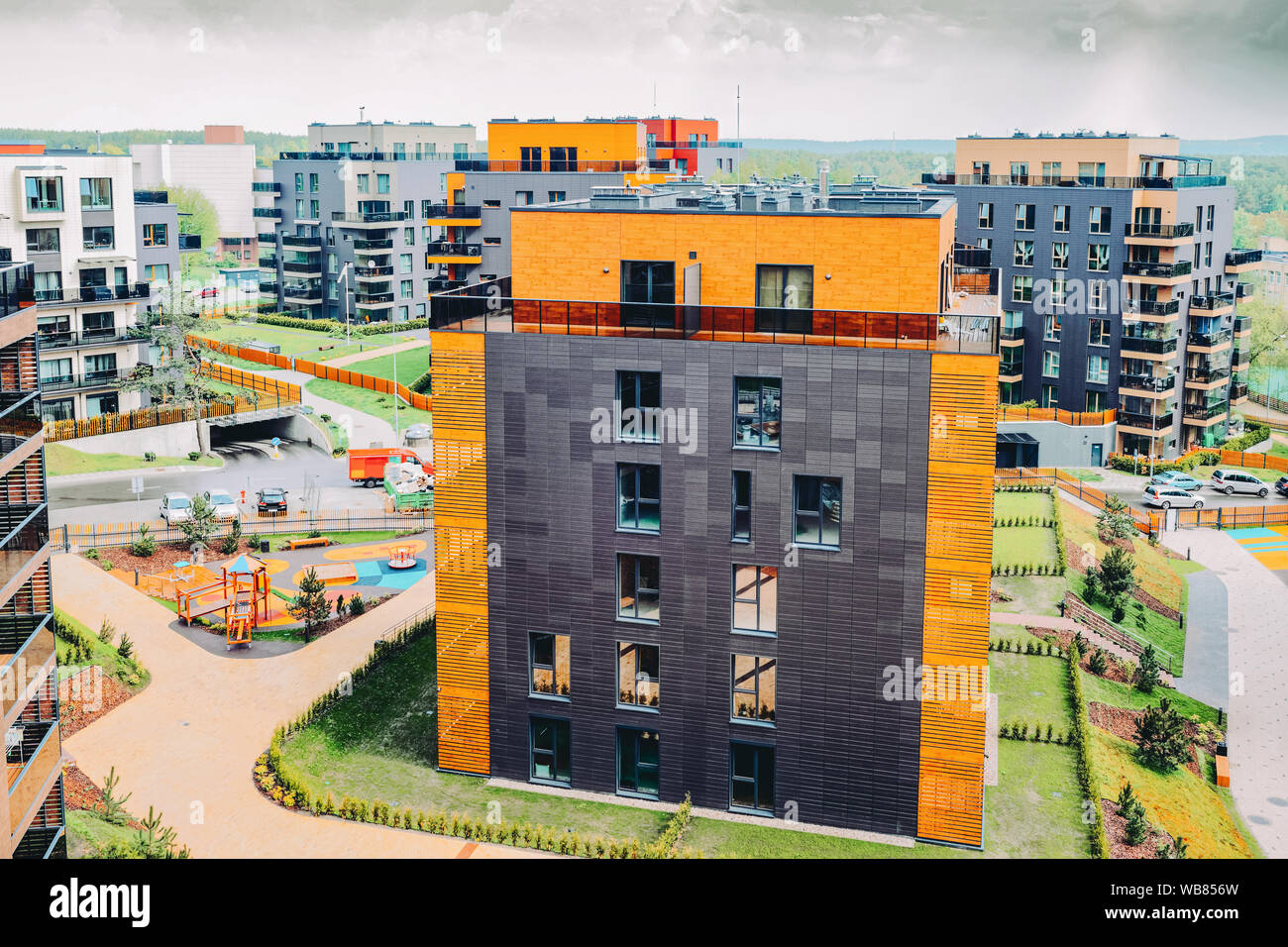 Modern architectural building quarter. And outdoor facilities Stock ...