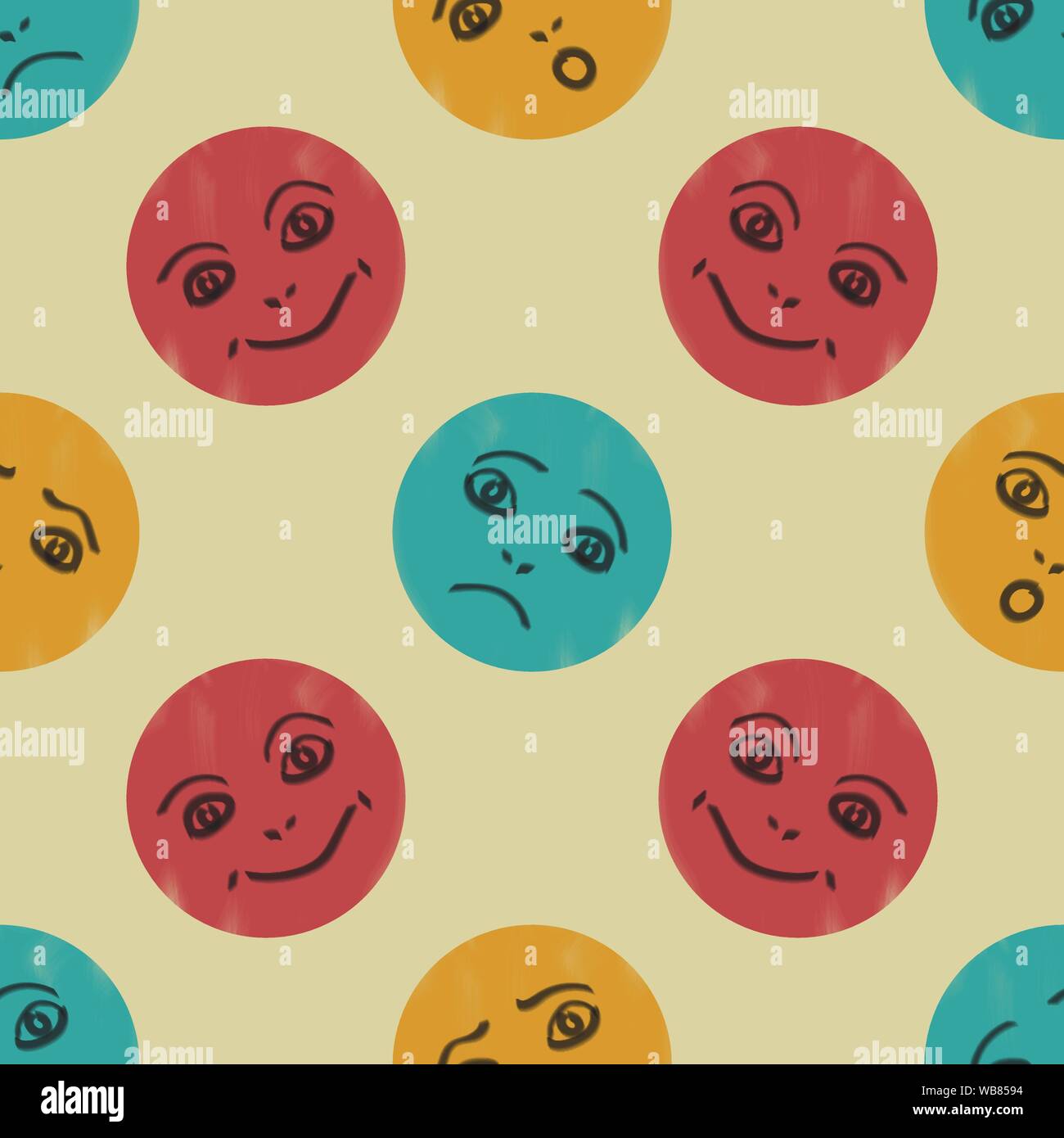 Seamless pattern with funny cartoon comic faces. Children's drawing ...