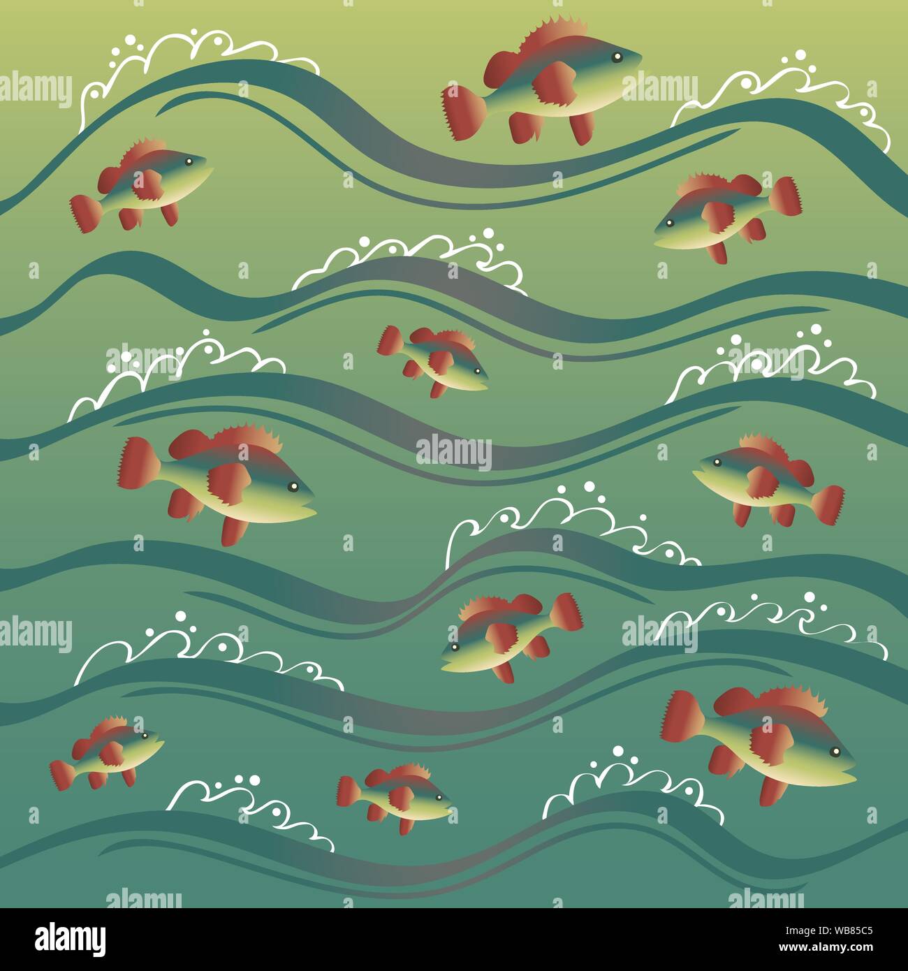 Colorful fish swimming in the sea waves. Sea background. Vector EPS10 ...