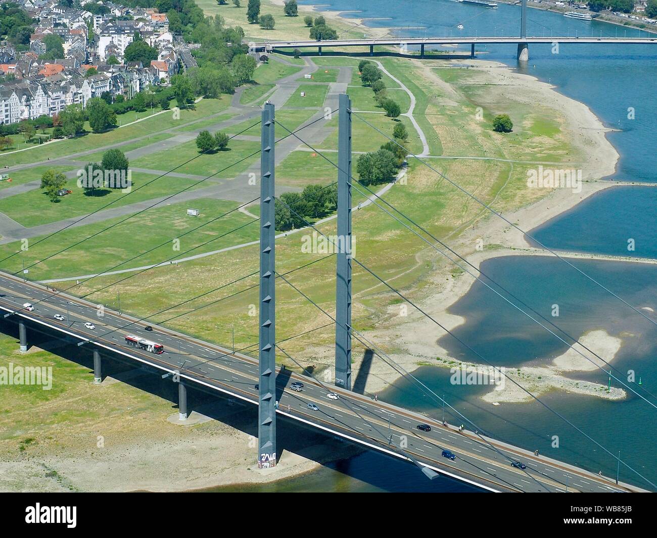 Aerial view of Duesseldorf in Germany seen from the Rhine tower at the ...