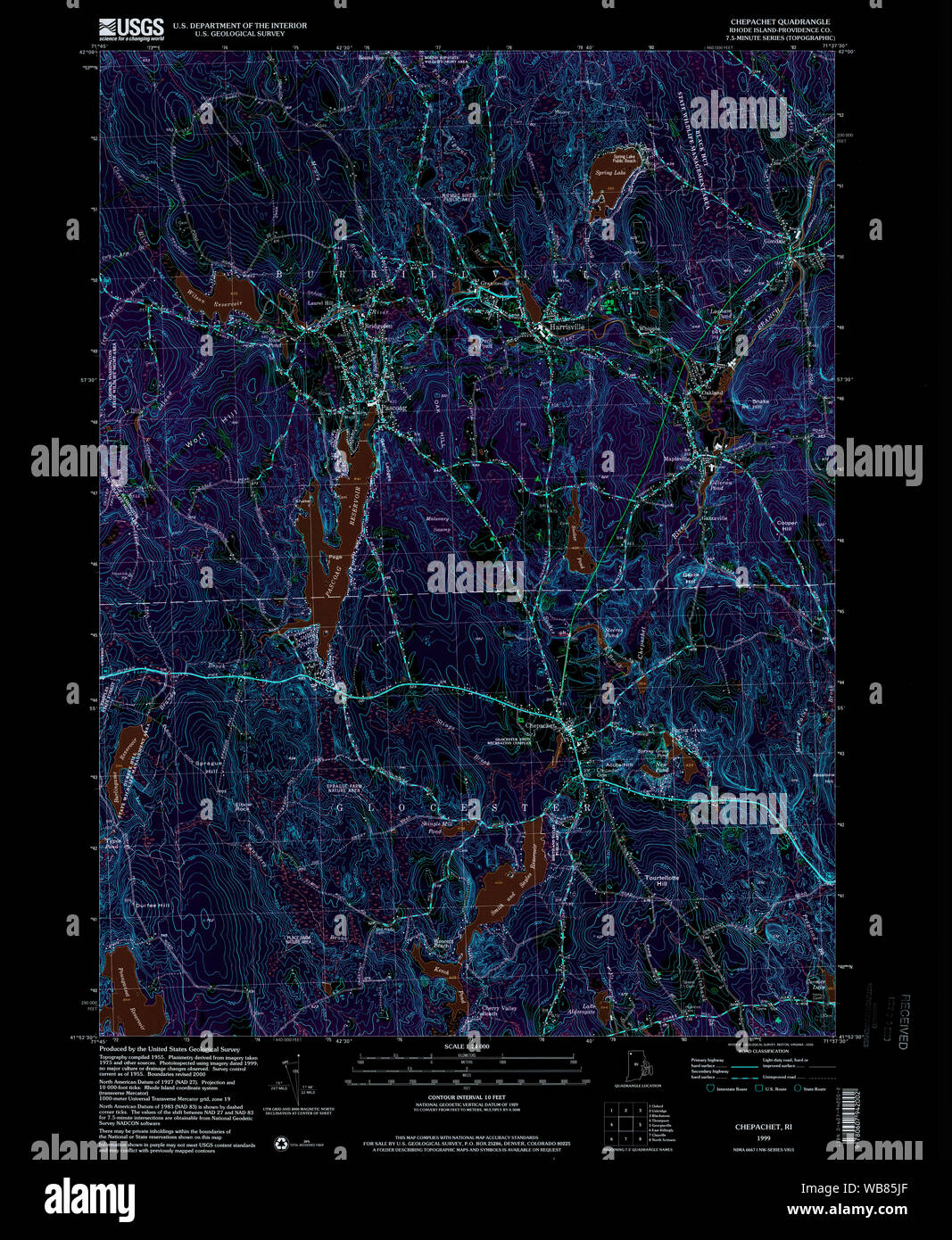 USGS TOPO Map Rhode Island RI Chepachet 353264 1999 24000 Inverted ...