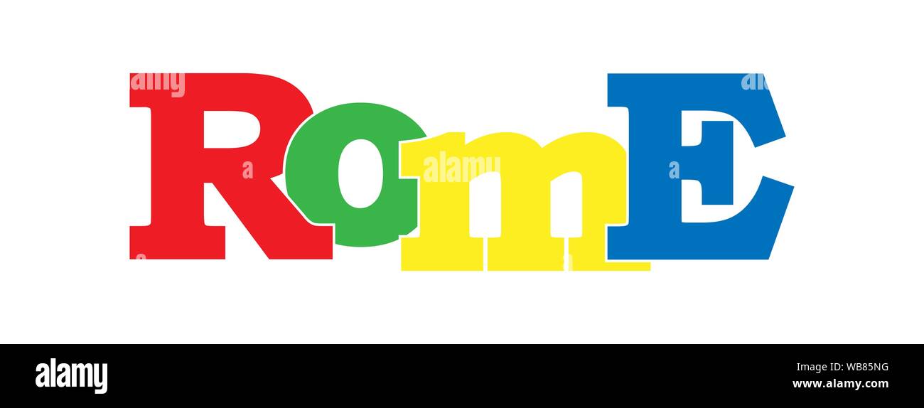 ROM. Banner with the name of the capital of Italy, flat design Stock ...